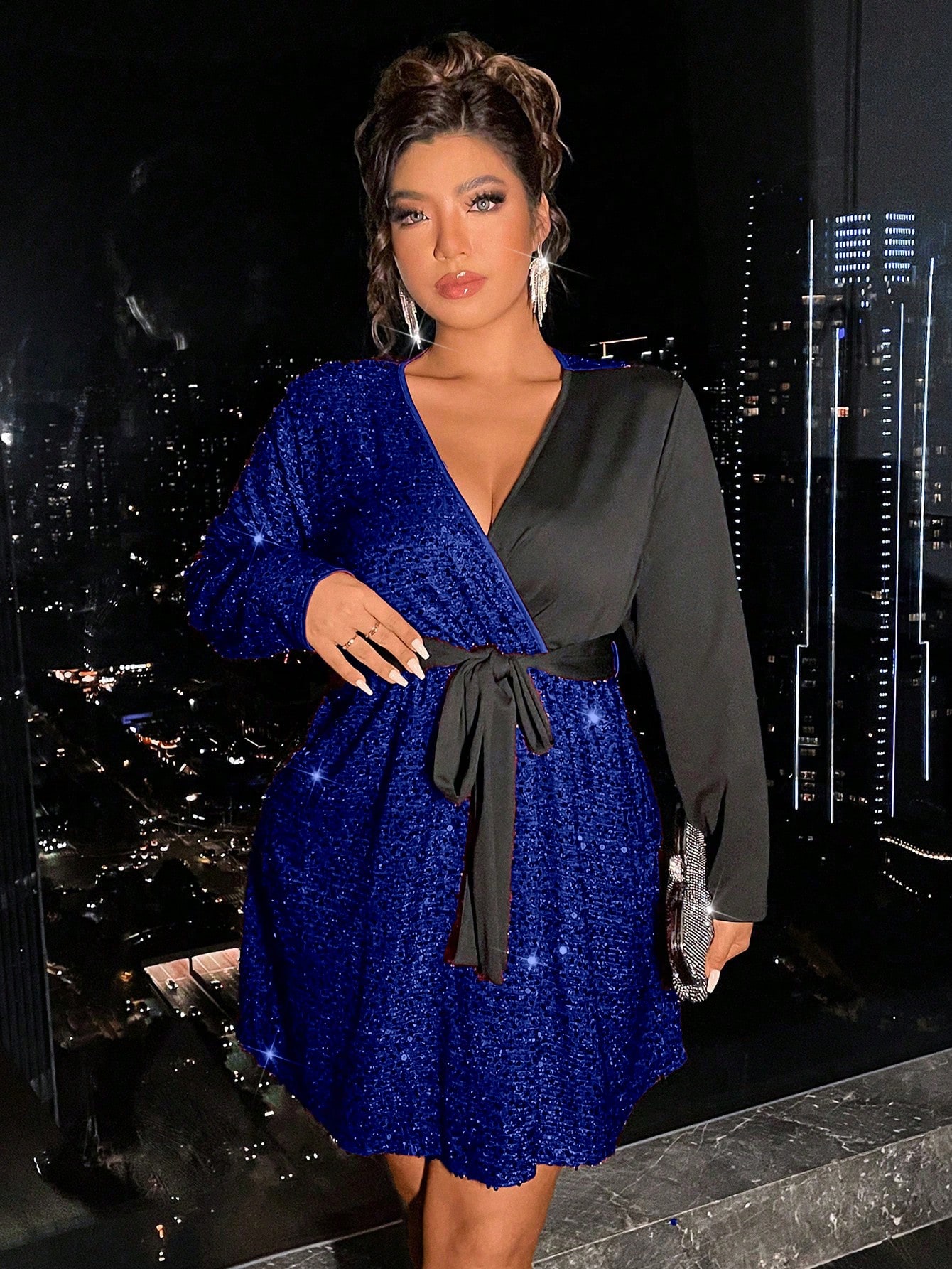 SHEIN BAE Plus Size Women's Contrast Sequin Embellished Dress | SHEIN USA