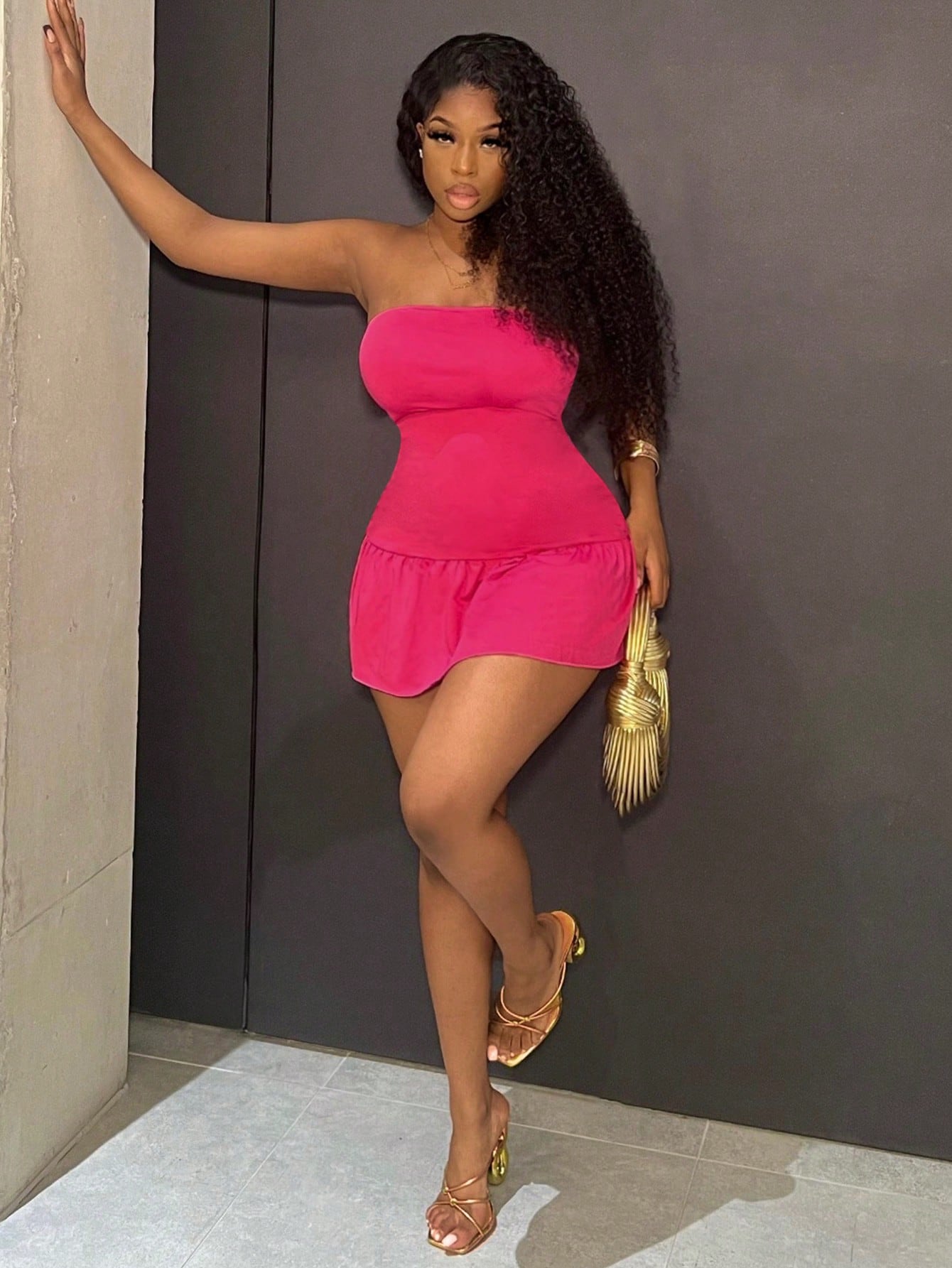 SHEIN Slayr Rose Red Ruffled Strapless Dress | SHEIN USA