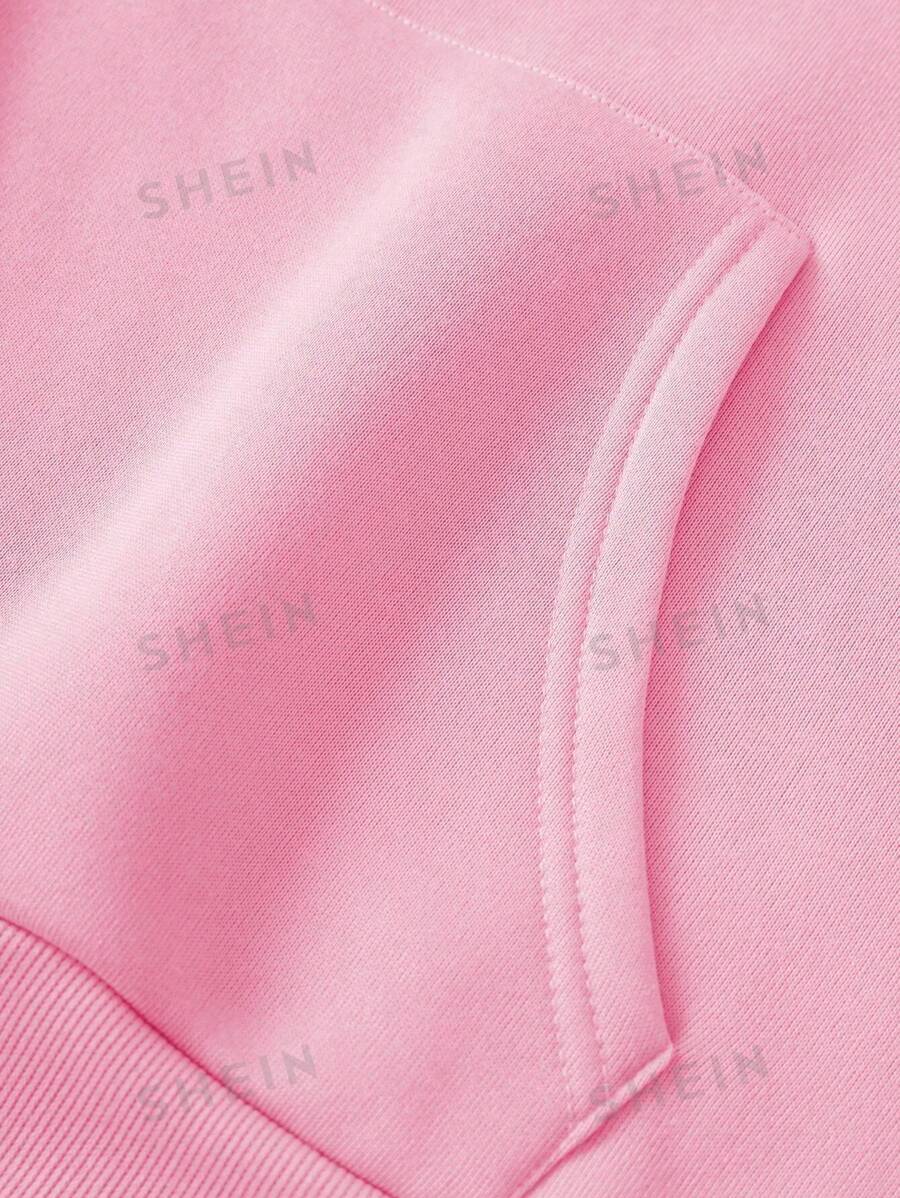 Shein Ezwear Womens Hooded Sweatshirt With Letter Print And Drawstring
