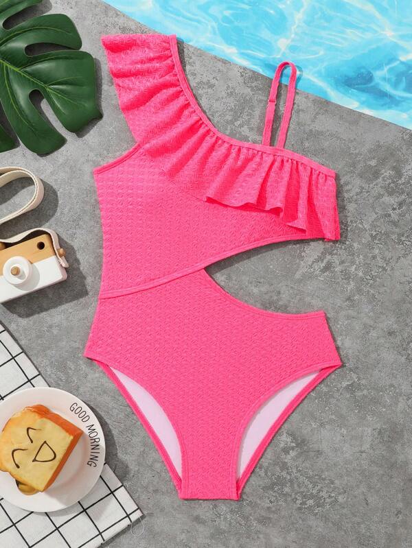 Traje De Baño De Una Pieza Para Niñas Tween Con Diseño De Color Sólido ...