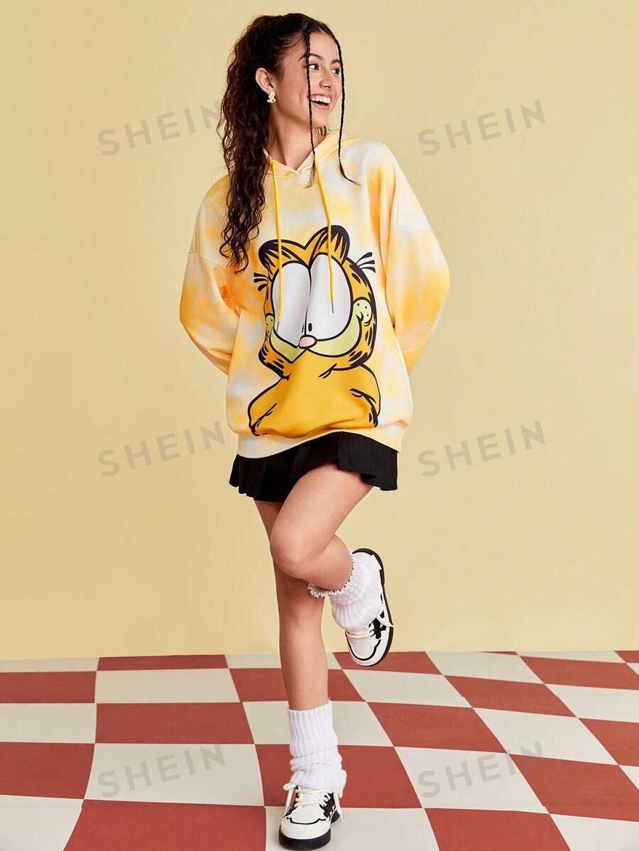 GARFIELD X SHEIN Cartoon Pattern Drawstring Hoodie | SHEIN USA