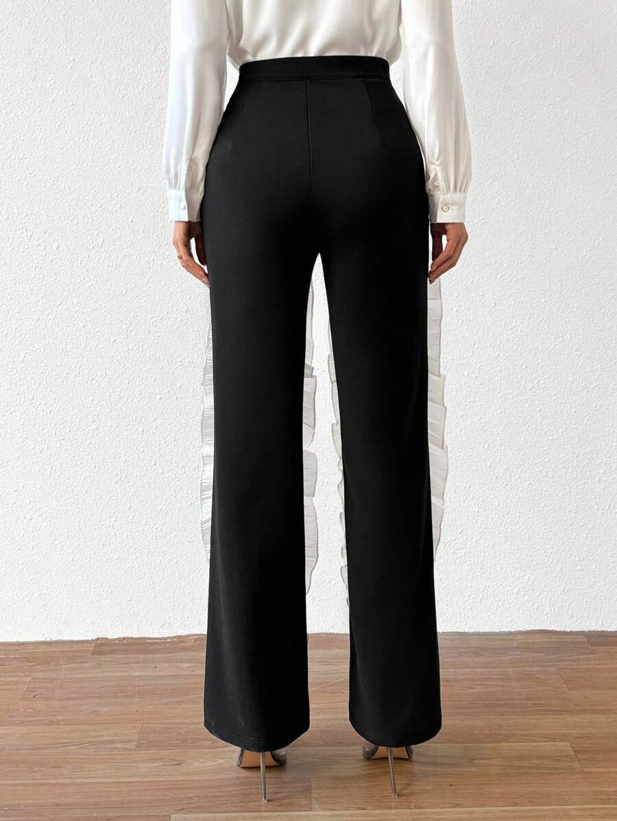 SHEIN Clasi Women's Contrast Color Side Slit Pants With Ruffle Hem ...