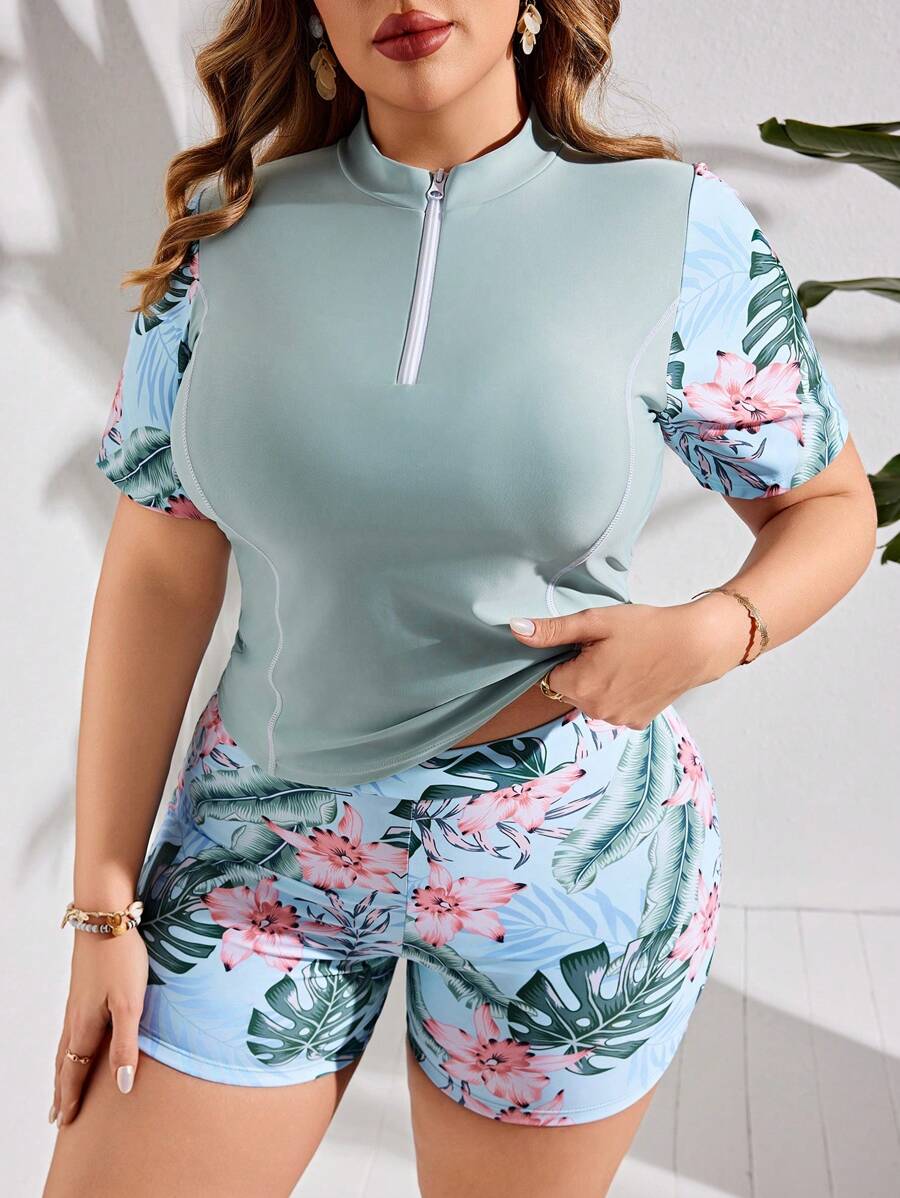 Swim SPRTY Summer Beach Plus Size Printed Patchwork Two Piece Swimsuit ...