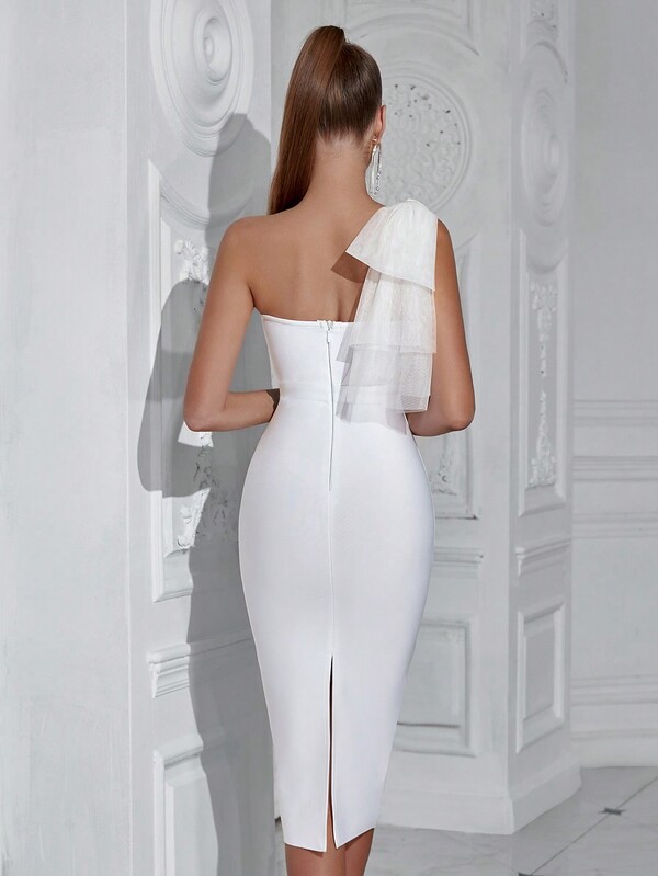 Adyce One Shoulder Split Zip Back High Waist Bodycon Fancy Bandage