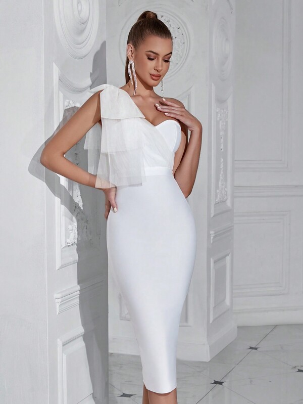 Adyce One Shoulder Split Zip Back High Waist Bodycon Fancy Bandage