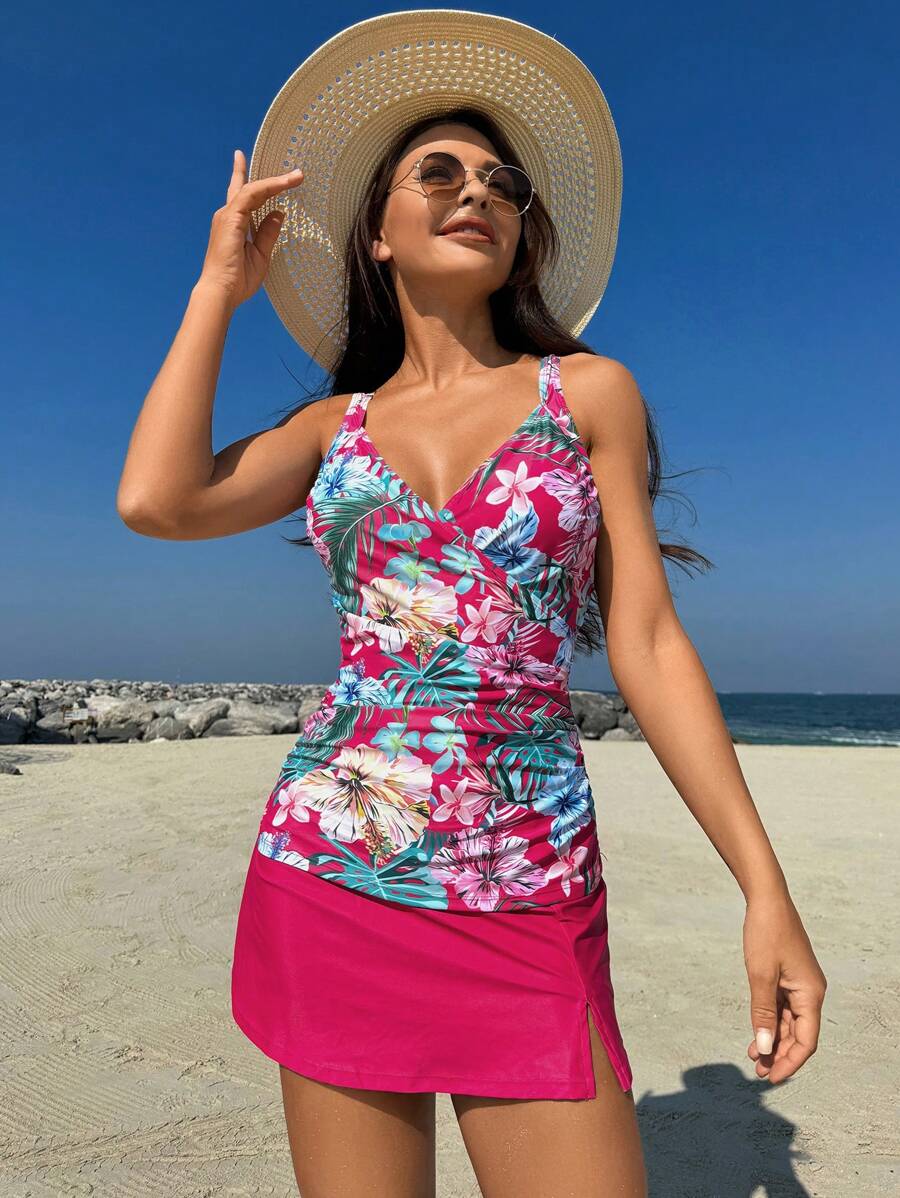 Swim Lushoire Summer Beach Women's Tropical Print Wrap Cami Top And ...