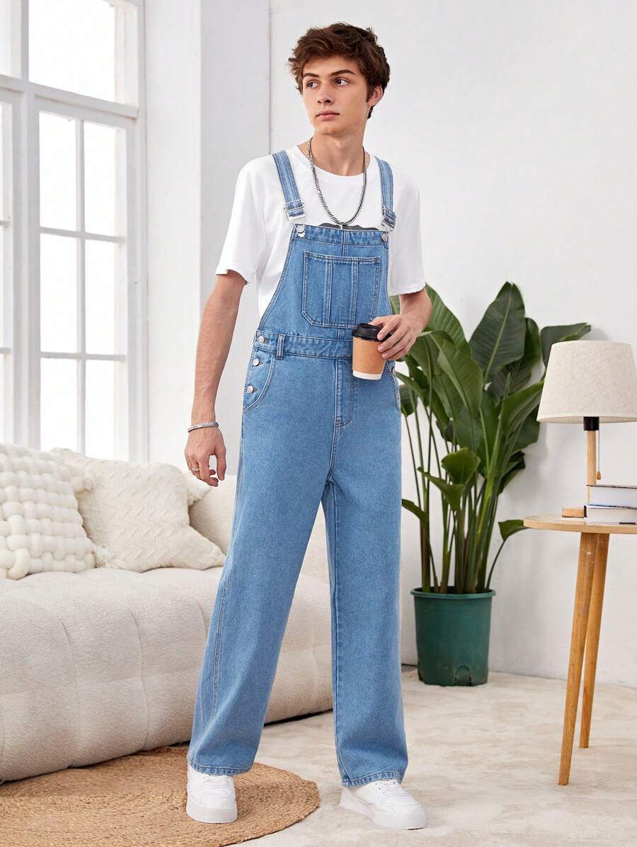 Teenage Boys' Slim Fit Denim Overalls Without Elasticity For Streetwear ...