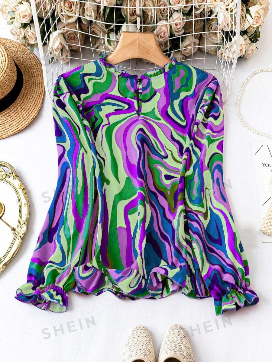 SHEIN Clasi Plus Size Full Printed Bell Sleeve Blouse | SHEIN USA