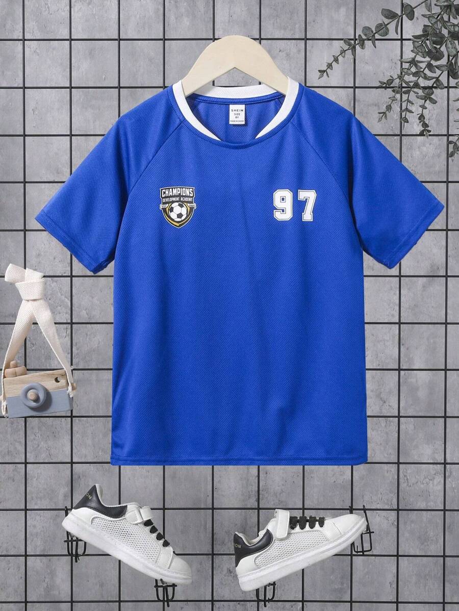 SHEIN Teenage Boys' Comfortable Digital & Football Pattern Color Block ...