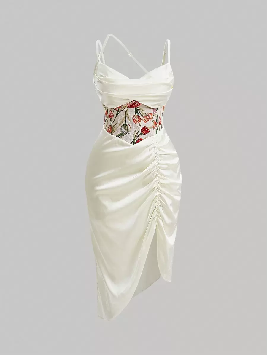 SHEIN MOD Vintage Cami Design Slim Fit Shirred Jacquard Plus Size Women ...