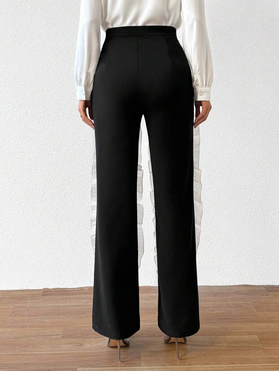 SHEIN Clasi Women's Contrast Color Side Slit Pants With Ruffle Hem ...