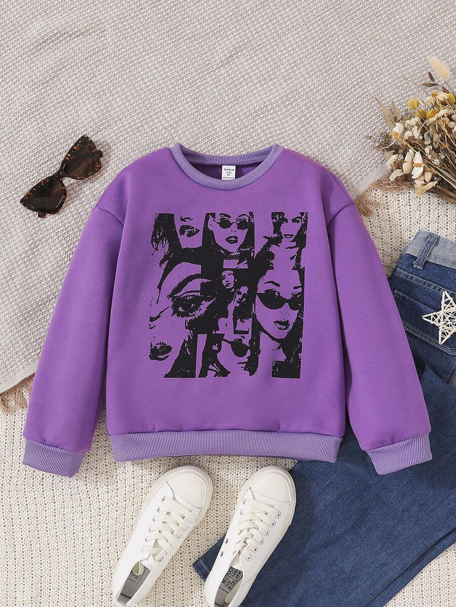 Shein Tween Girl Figure Graphic Thermal Lined Sweatshirt Shein Usa