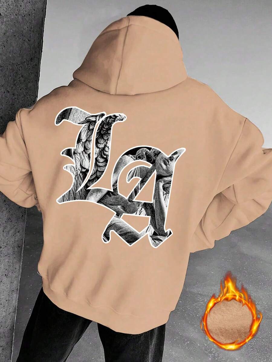 Manfinity Men's Loose Fleece Hoodie With Letter Sculpture Print And ...