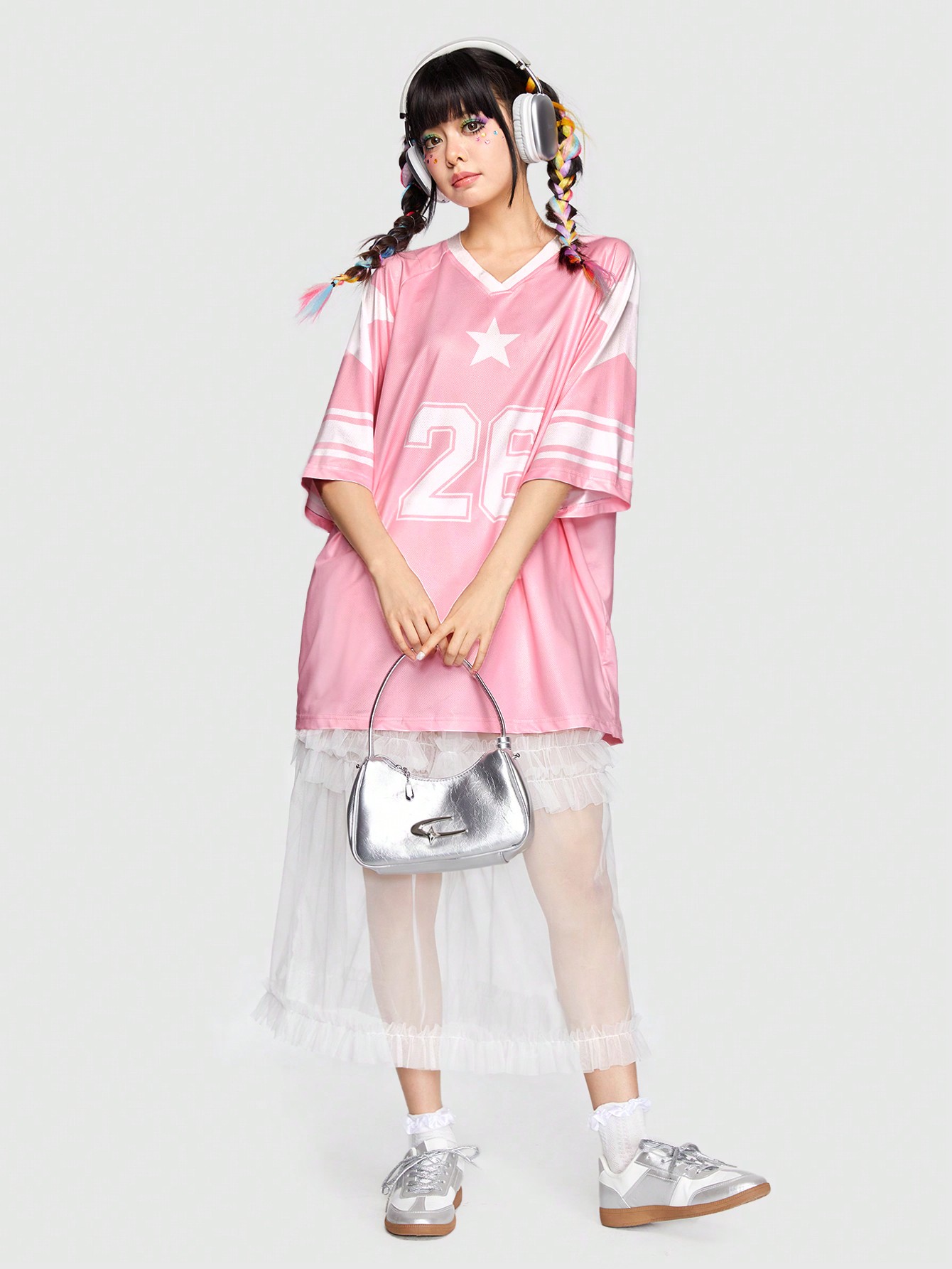 ROMWE Avant Leisure Sweet Style Star, Number, Sport Print Loose T-Shirt ...