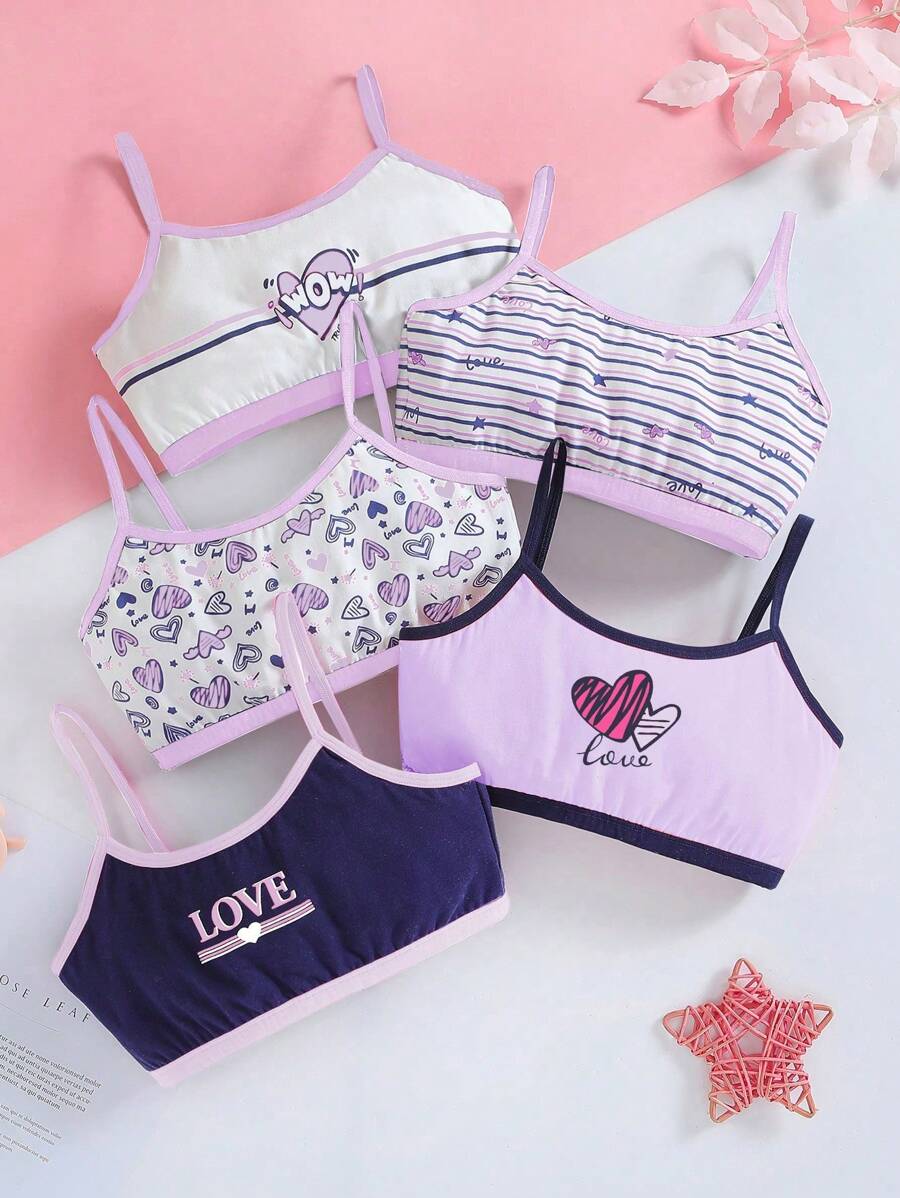 Conjunto de ropa interior para niña preadolescente con corazones, rayas ...