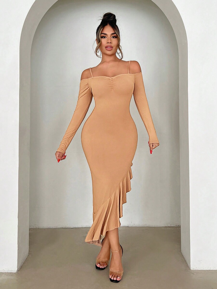 SHEIN SXY Women'S Off-Shoulder Ruffle Hem Bodycon Dress Valentine Day ...