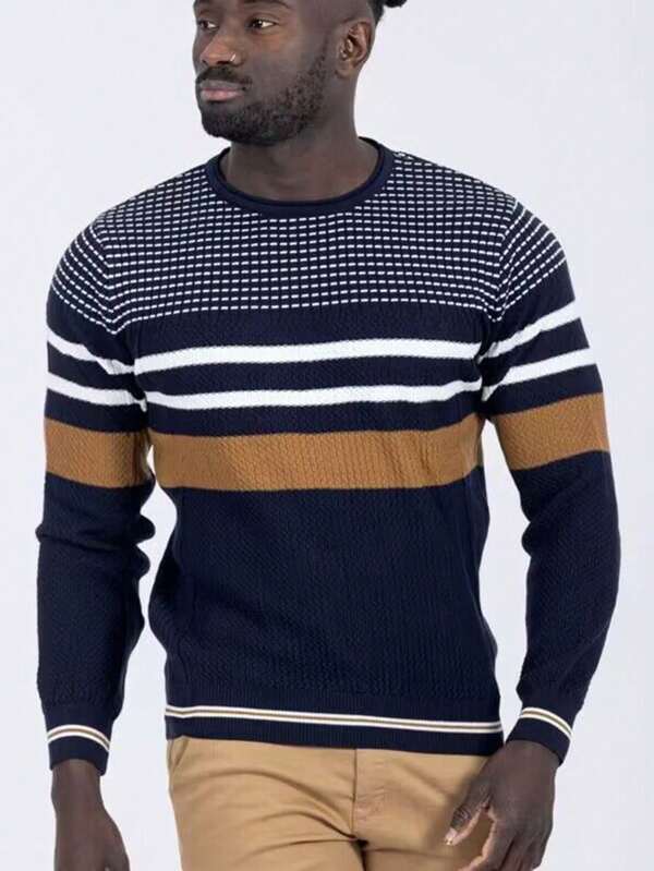 Manfinity Hypemode Suéter De Manga Longa Listrado Masculino | SHEIN Brasil