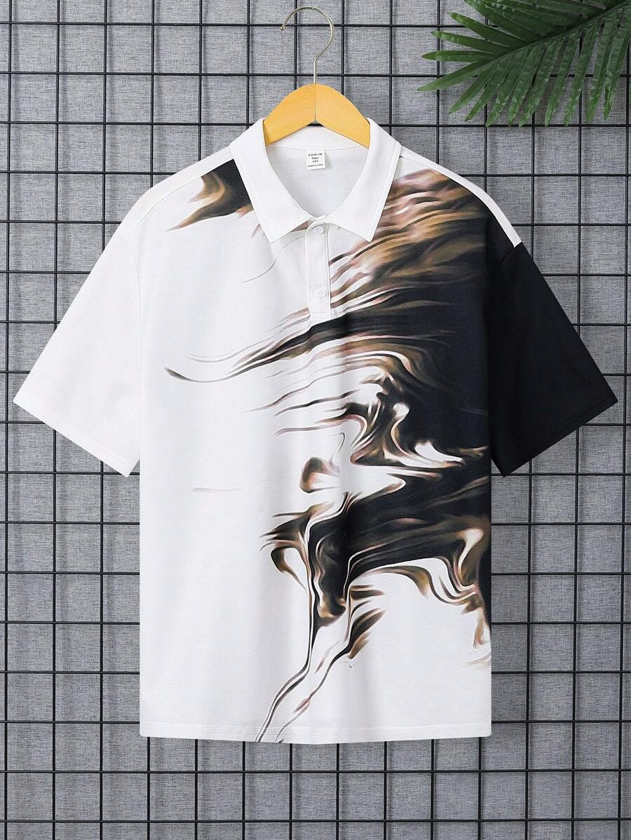 SHEIN Teenage Boys' Relaxed Fit Short Sleeve Polo Shirt With Ink ...