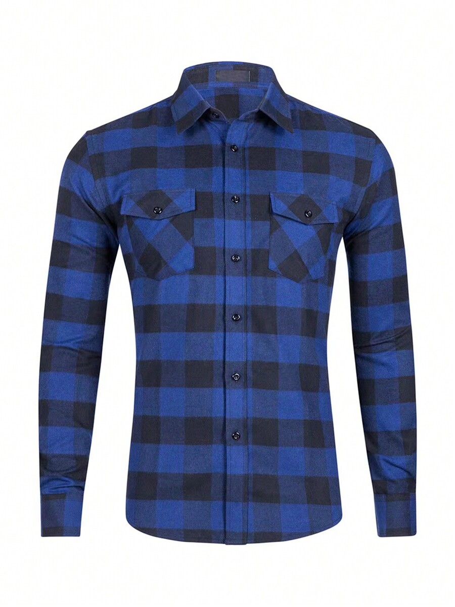 NITAGUT Men Buffalo Plaid Flap Pocket Shacket | SHEIN USA