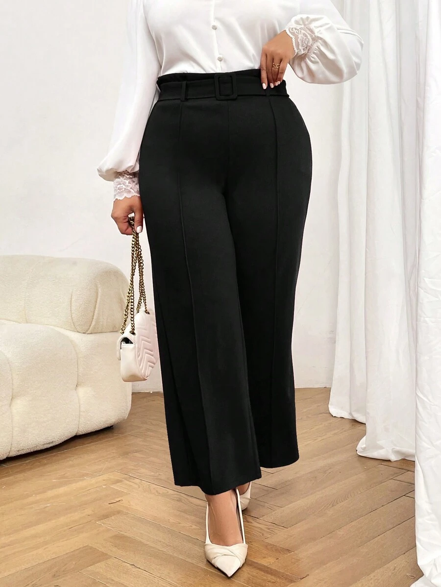 SHEIN Privé Plus Size Solid Color High-Waisted Pants | SHEIN USA