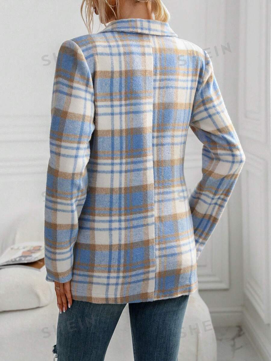 SHEIN Frenchy Women's Plaid Long Sleeve Suit Jacket | SHEIN UK