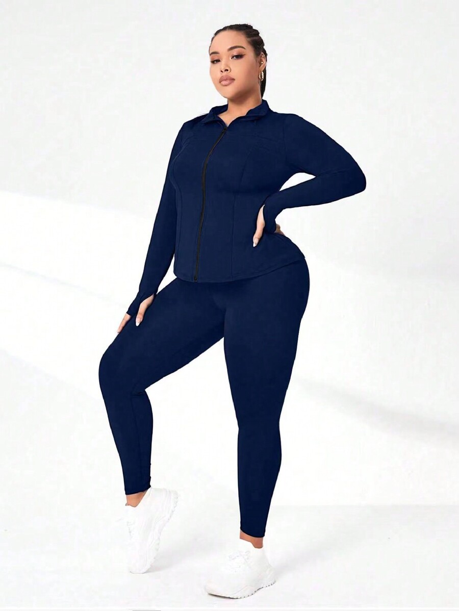 SHEIN Sport Studio Plus Size Women's Plain T-Shirt & Leggings Sport ...