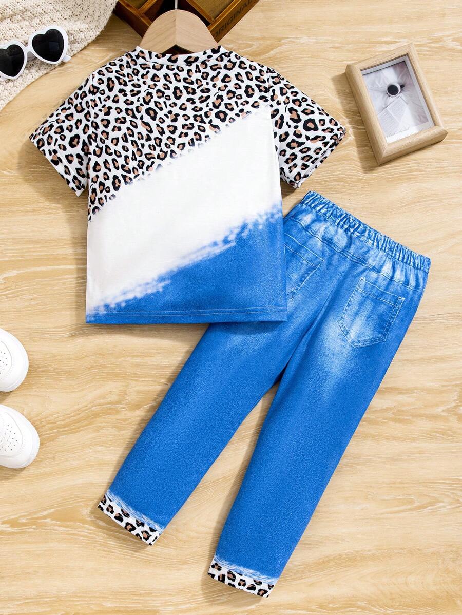 SHEIN Jogo de duas peças para o verão com Calças de Efeito Jeans e ...