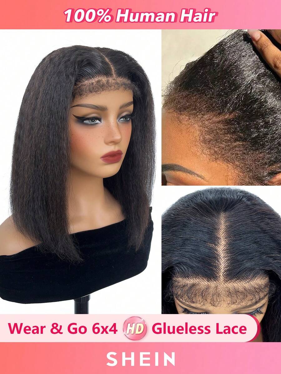 Glueless HD Lace Kinky Straight 6*4 Type 4C Hairline Lace Closure Wigs ...