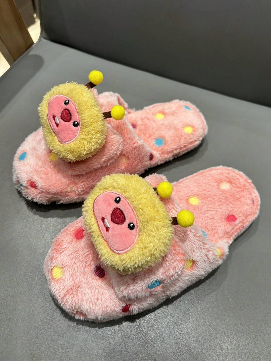 Women'S Cute Pink Home Slippers With Soft Sole, Open Toe & Bee Decor ...