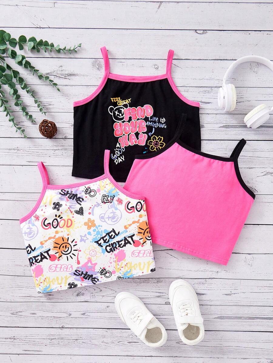 Tween Girls' 3pcs Knitted Fashionable And Lovely Spaghetti Straps Tops ...