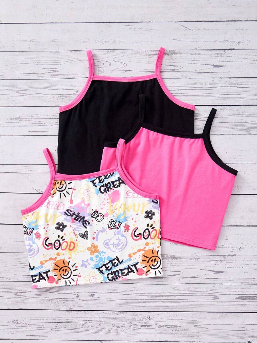 Tween Girls' 3pcs Knitted Fashionable And Lovely Spaghetti Straps Tops ...