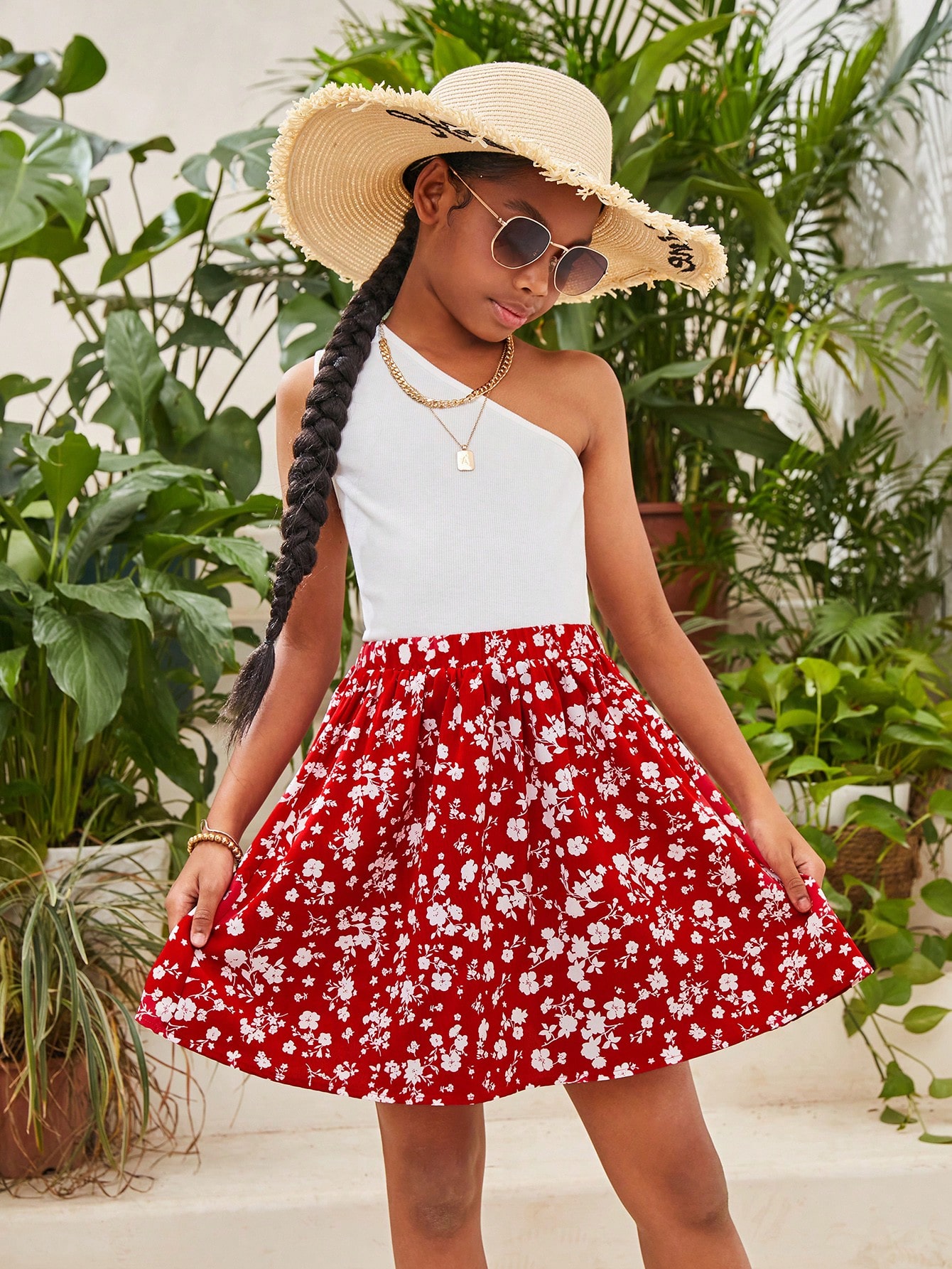 SHEIN Kids Cooltwn Tween Girls' Sweet & Cool Knitted One-Shoulder Top ...