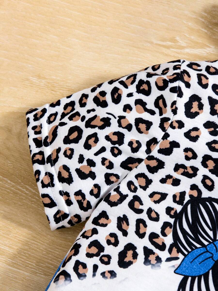 SHEIN 夏用 デニム風 パンツと可愛い デジタルプリントTシャツ2点セット 少女用 | #SHEIN新生活応援セール