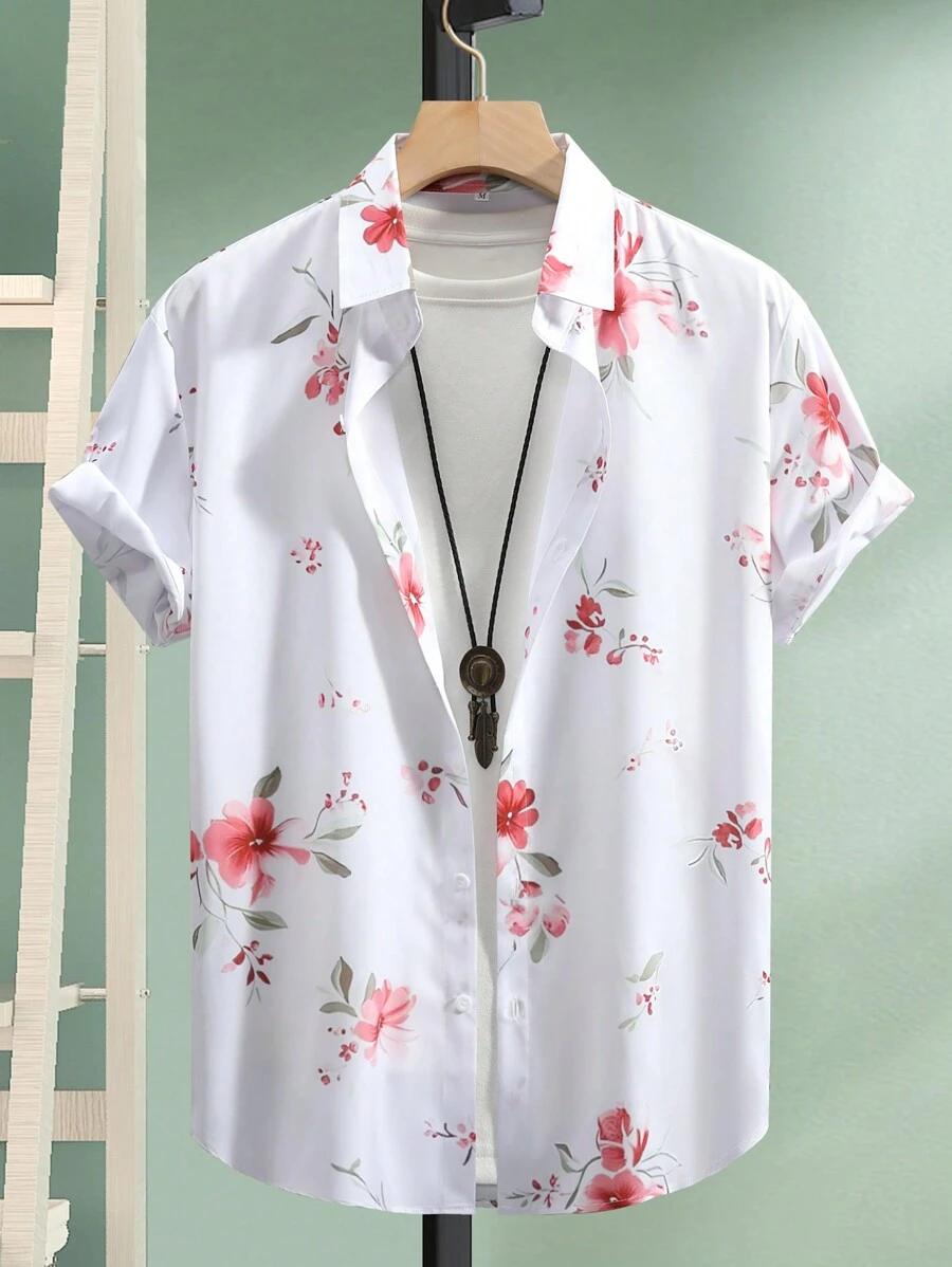 Manfinity RSRT Men'S Hibiscus Flower Print Short Sleeve Shirt | SHEIN USA