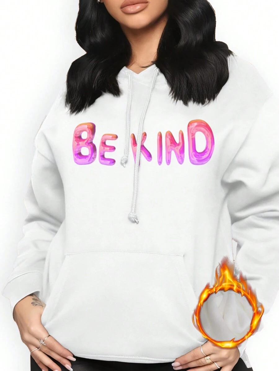 SHEIN Relaxiva Moletom Plus Size Com Capuz Com Forro Quente E Impressão ...