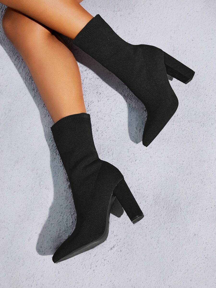 CUCCOO SZL Women's Pointed Toe Chunky High Heel Comfortable Knitted ...