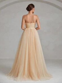 Chain Detail Mesh Prom Tube Gown Ball Gowns Woman Formal | SHEIN USA