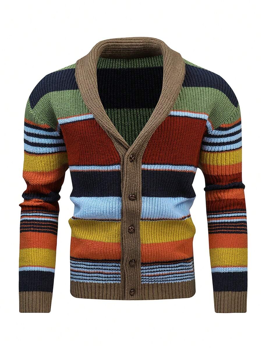 Manfinity Homme Men's Color Block Button Down Cardigan Drop Shoulder ...