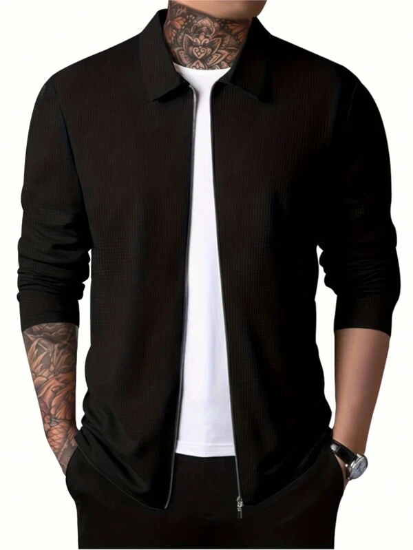 Men'S Regular Fit Solid Front Zipper Jacket | SHEIN USA