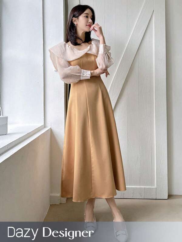 Dazy Designer Vestido De Manga Larga Con Paneles De Contraste | SHEIN USA