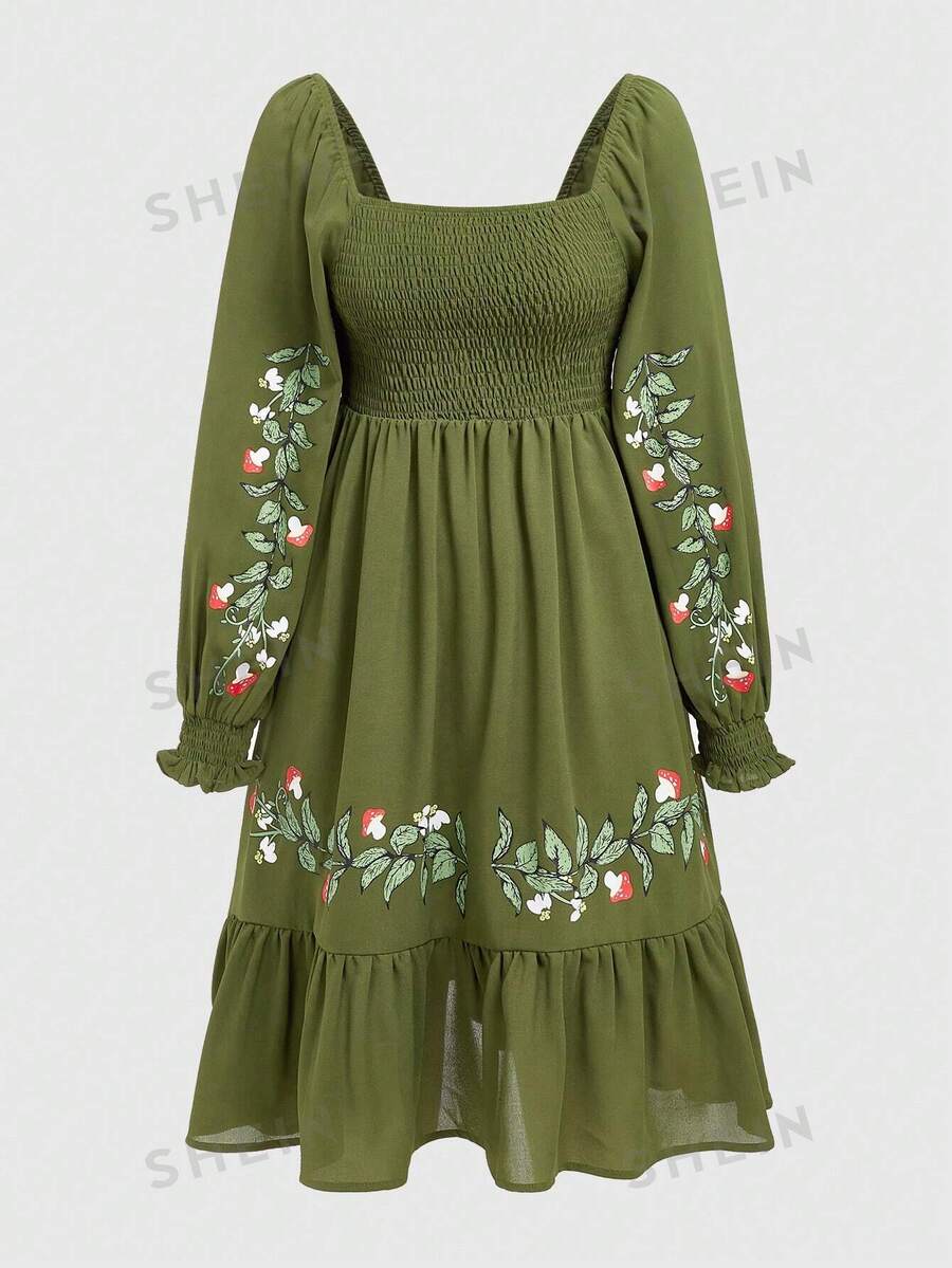 ROMWE Fairycore Women's Floral Embroidery Bust Shirred Dress | SHEIN USA