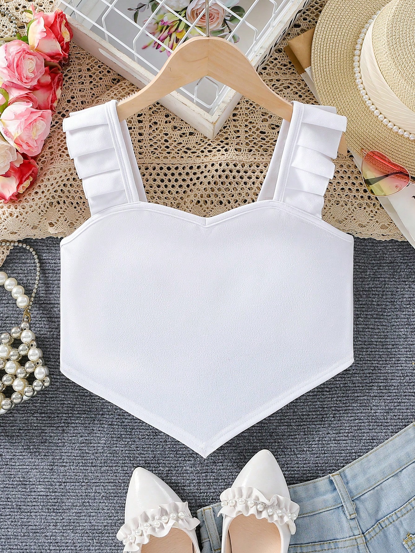 SHEIN Kids HYPEME Tween Girls' Urban Fashion Knitted Solid Color Ruffle ...