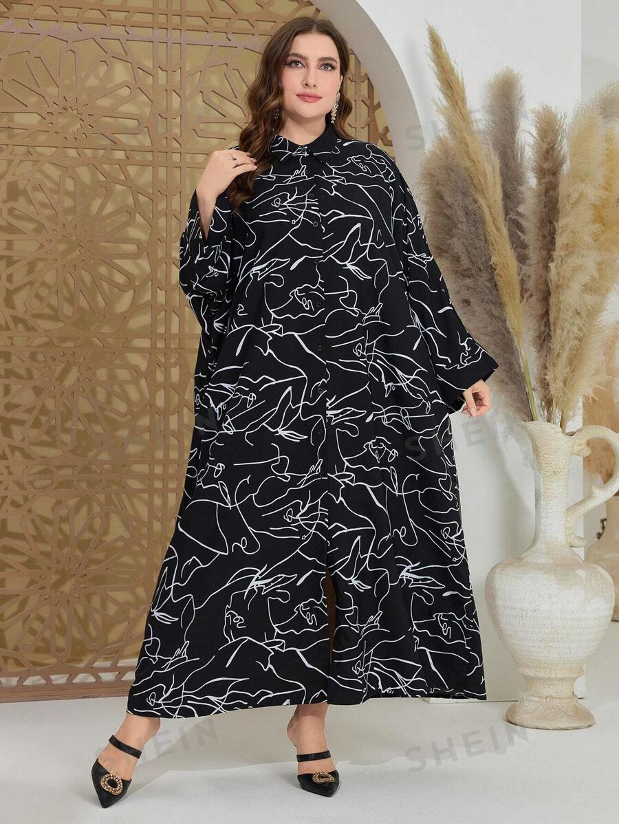 SHEIN Mulvari Plus Size Full Printed Bell Sleeve Dress | SHEIN UK