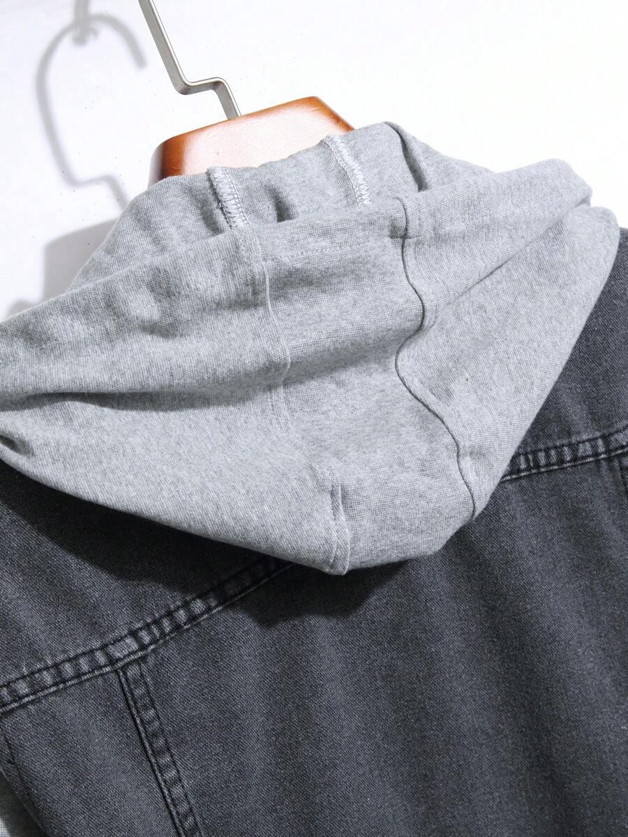 Manfinity Homme Men's Hooded Denim Jacket With Color Block Panel Design ...