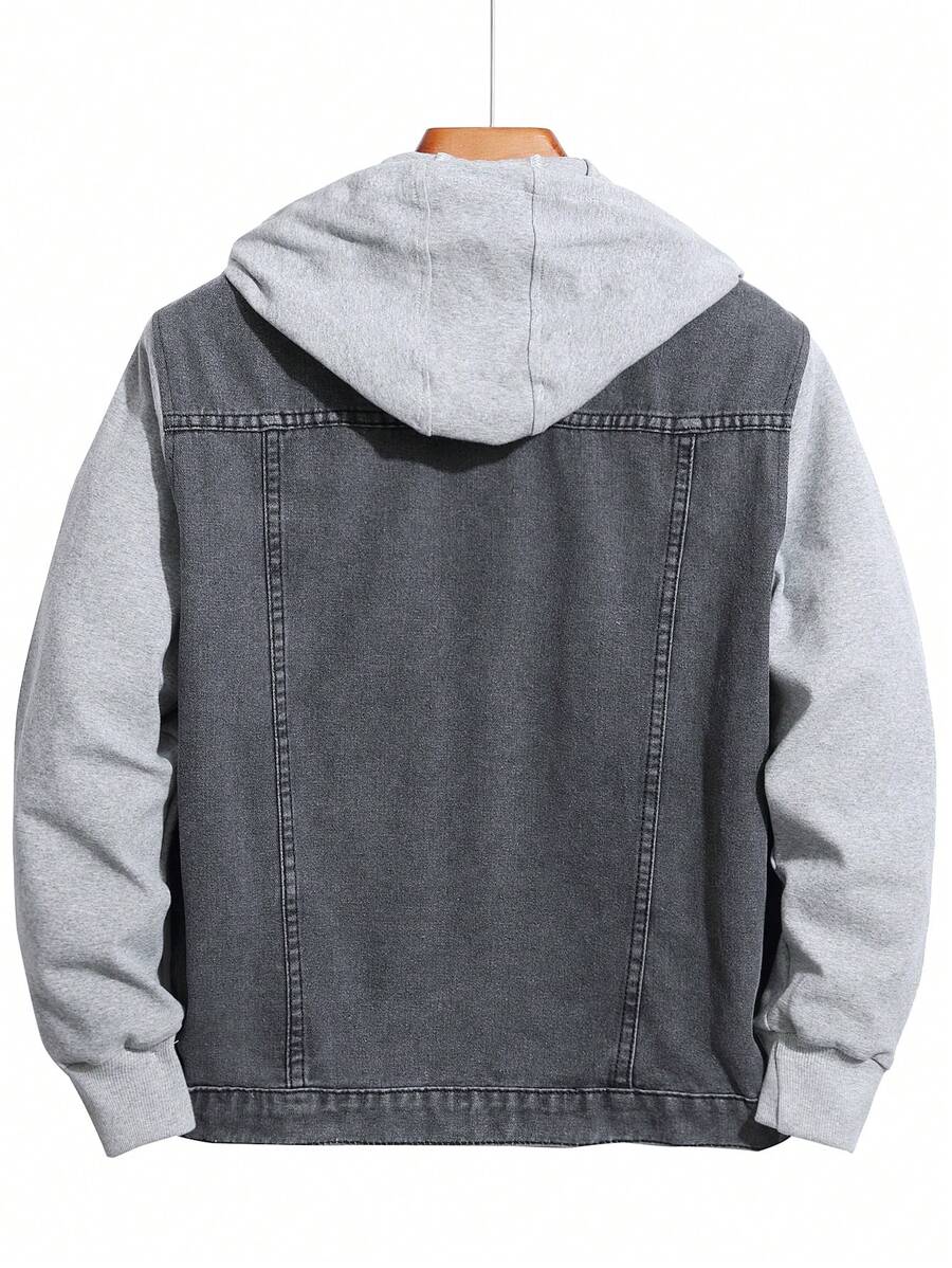 Manfinity Homme Men's Hooded Denim Jacket With Color Block Panel Design ...