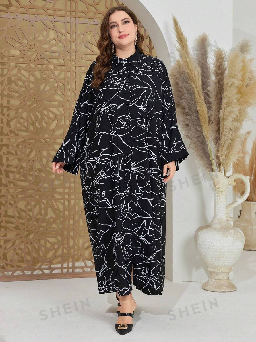 SHEIN Mulvari Plus Size Full Printed Bell Sleeve Dress | SHEIN UK