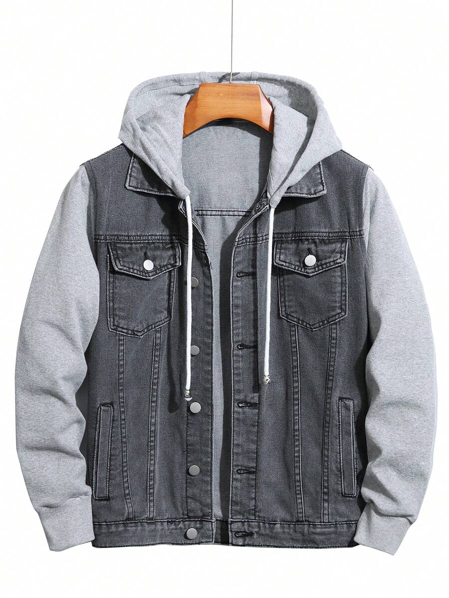 Manfinity Homme Men's Hooded Denim Jacket With Color Block Panel Design ...