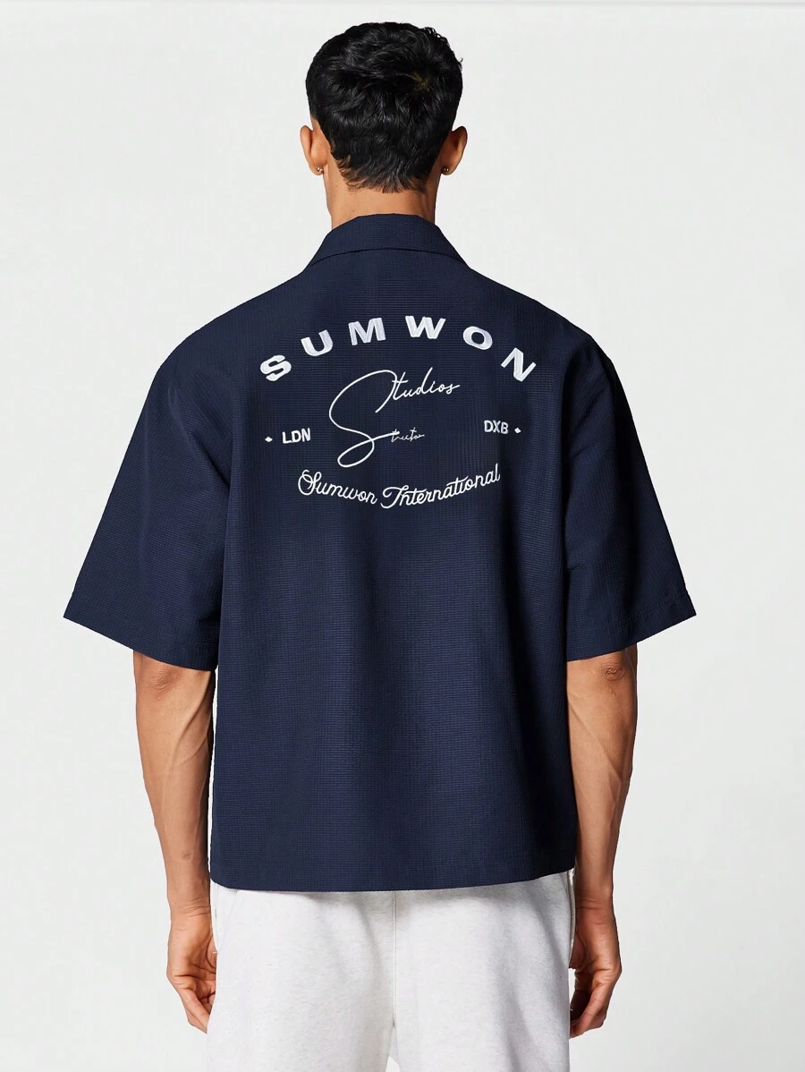 SUMWON Textured Button Through Shirt With Front And Back Embroidery ...