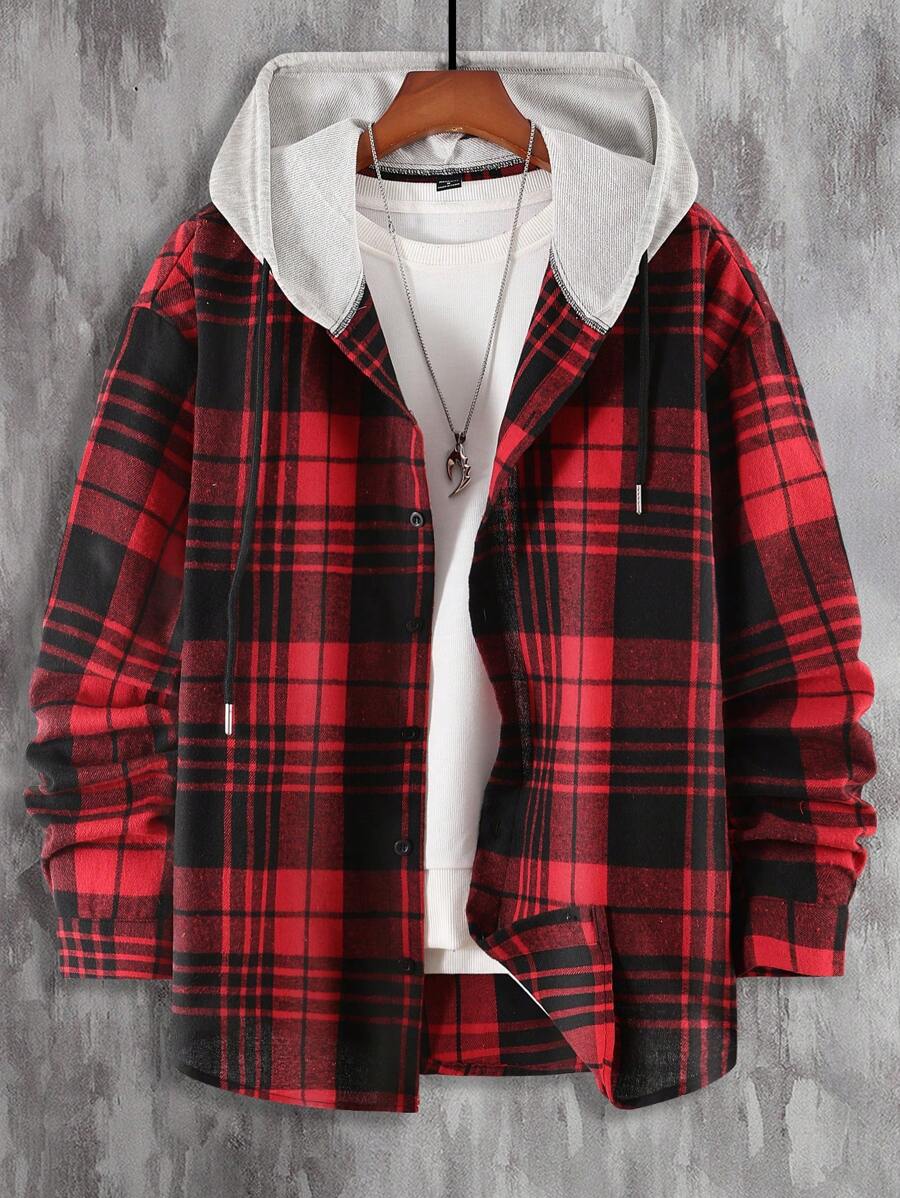 Manfinity Hypemode Loose Men's Plaid Hooded Shirt | SHEIN USA