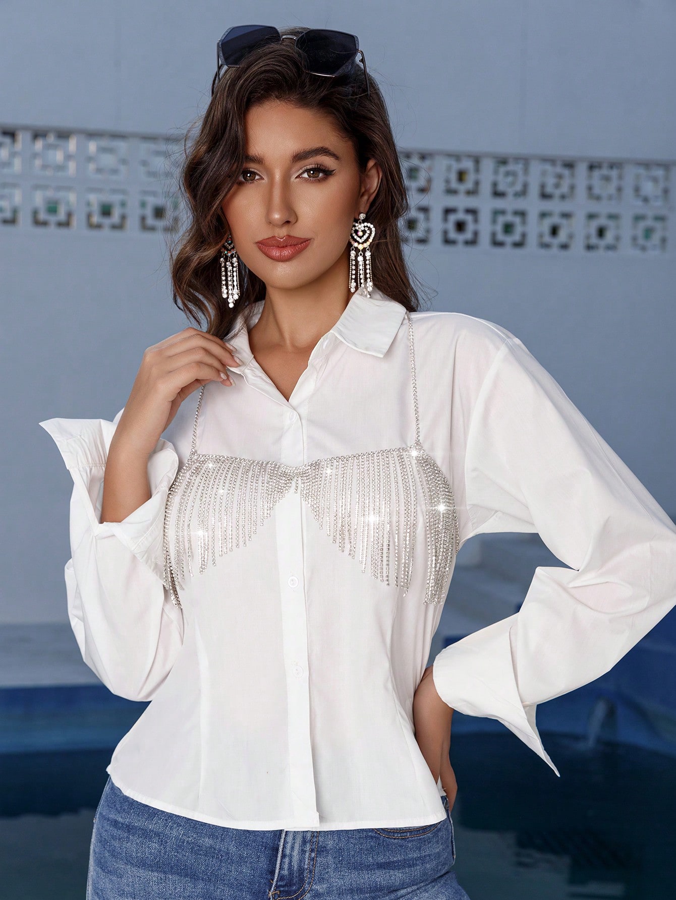 SHEIN BAE Gorgeous Shiny Sexy Silver Netted Body Chain Without Lining ...